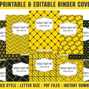 Yellow and Black Binder Cover, 10 Printable & Editable Binder Covers ...