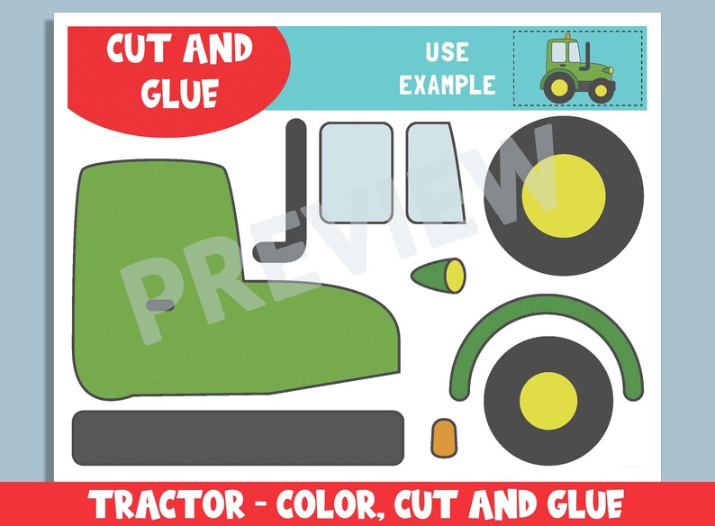 Tractor Craft Activity Color, Cut, and Glue for Prek to 2nd Grade, PDF ...