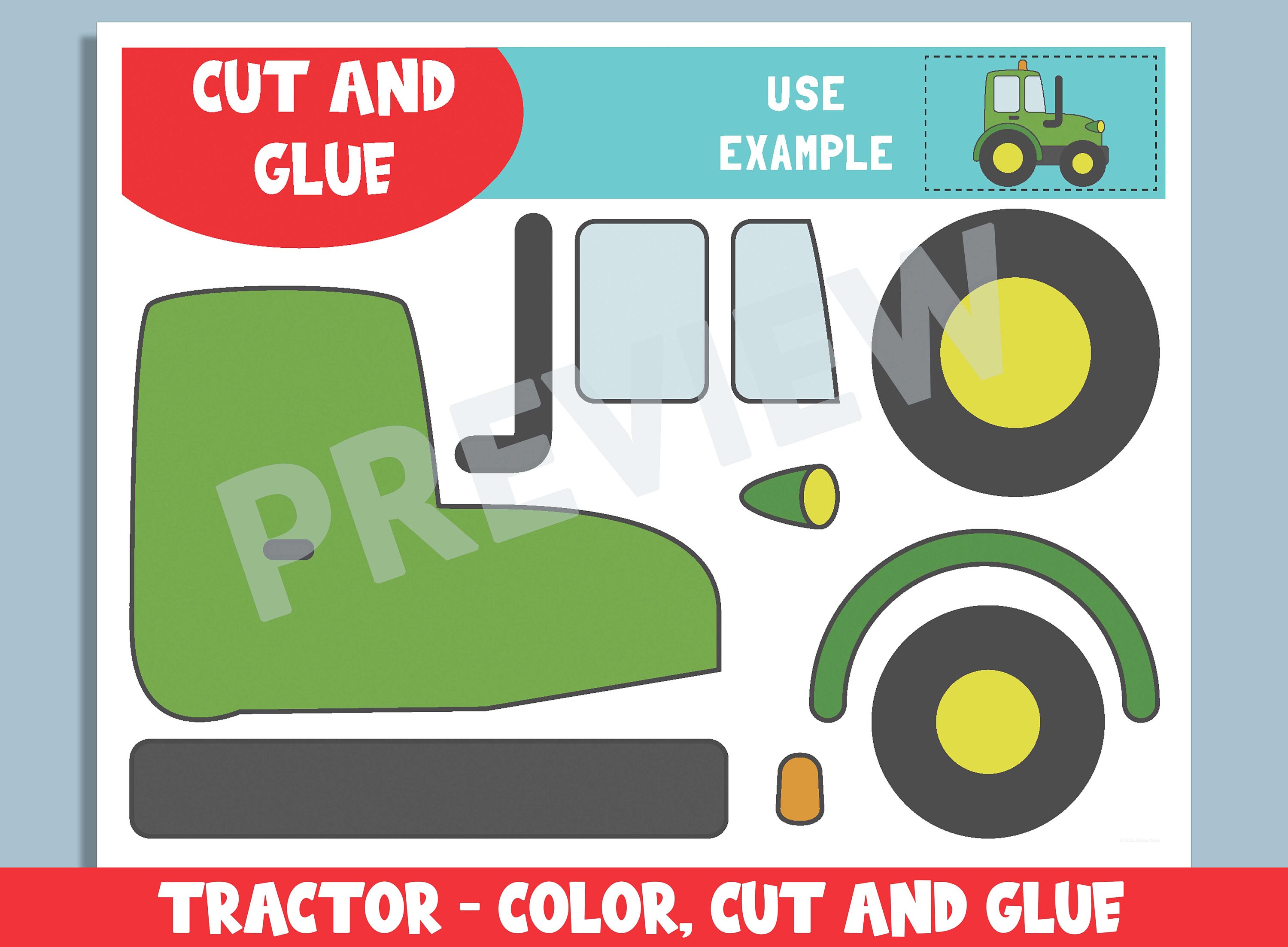 Tractor Craft Activity Color, Cut, and Glue for Prek to 2nd Grade, PDF ...