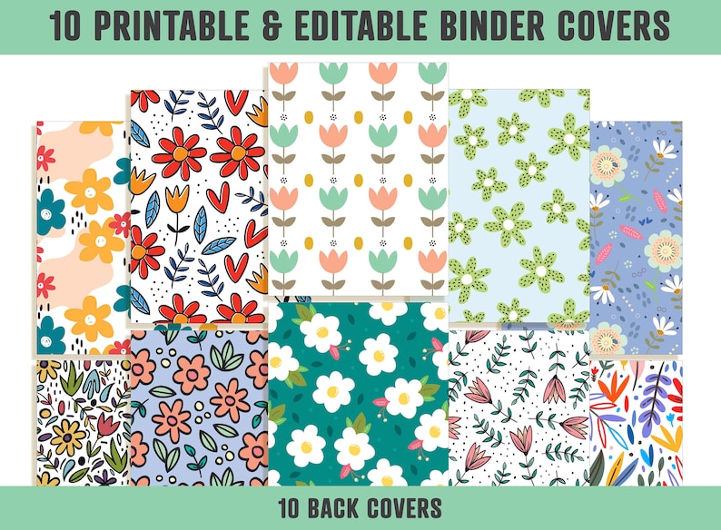 Floral Binder Cover, 10 Printable & Editable Coversspines, Binder Cover ...