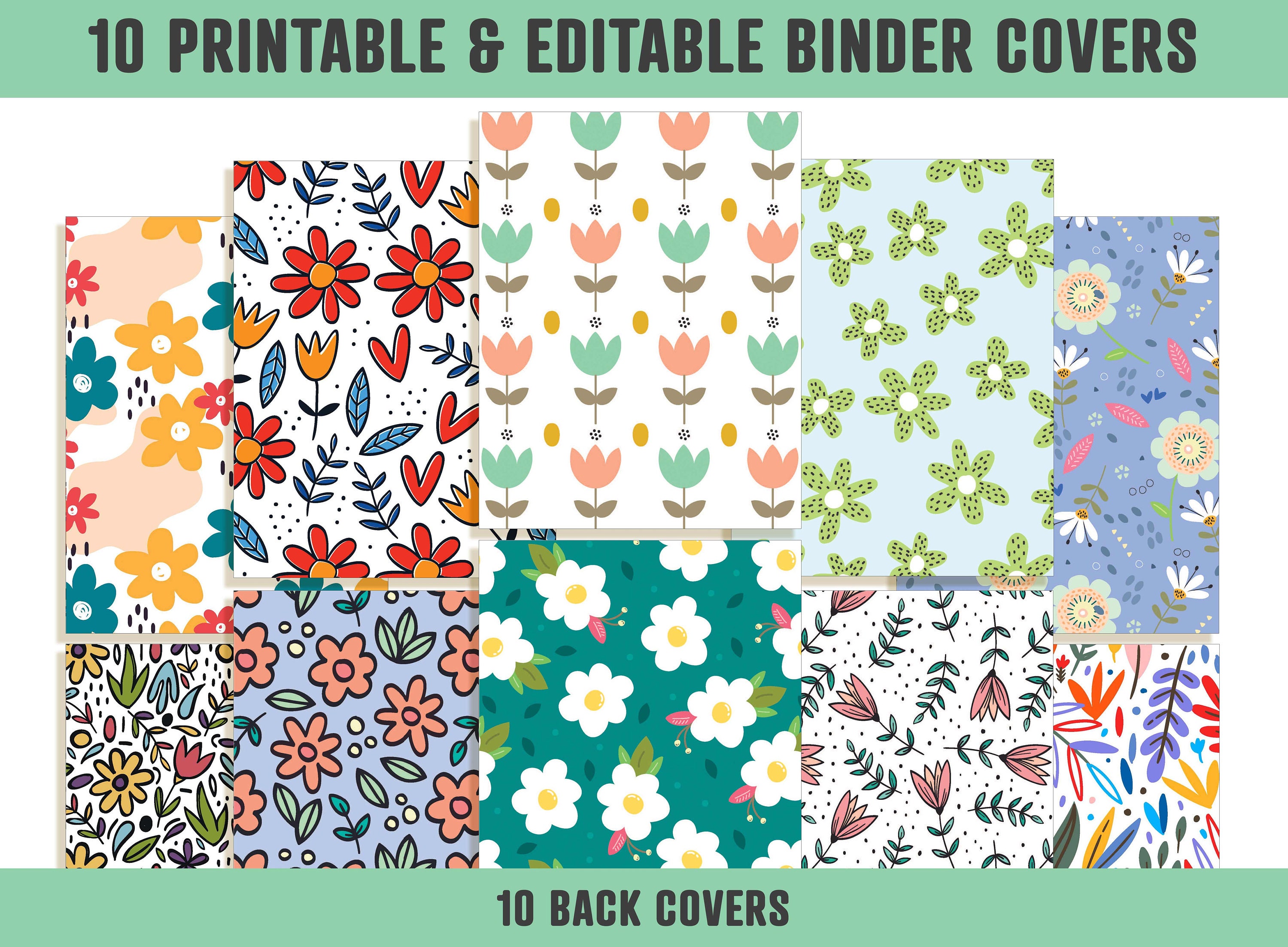 Floral Binder Cover, 10 Printable & Editable Coversspines, Binder Cover ...