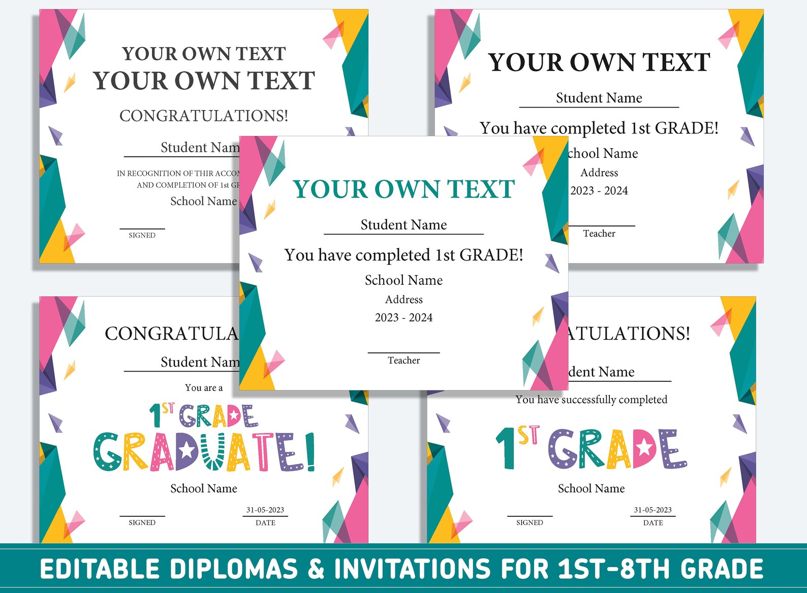 Editable First Grade Second Grade to 8th Grade Diploma - Etsy