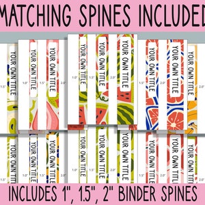 10 Editable Abstract Fruits Binder Covers, Includes 1, 1.5, 2" Spines ...