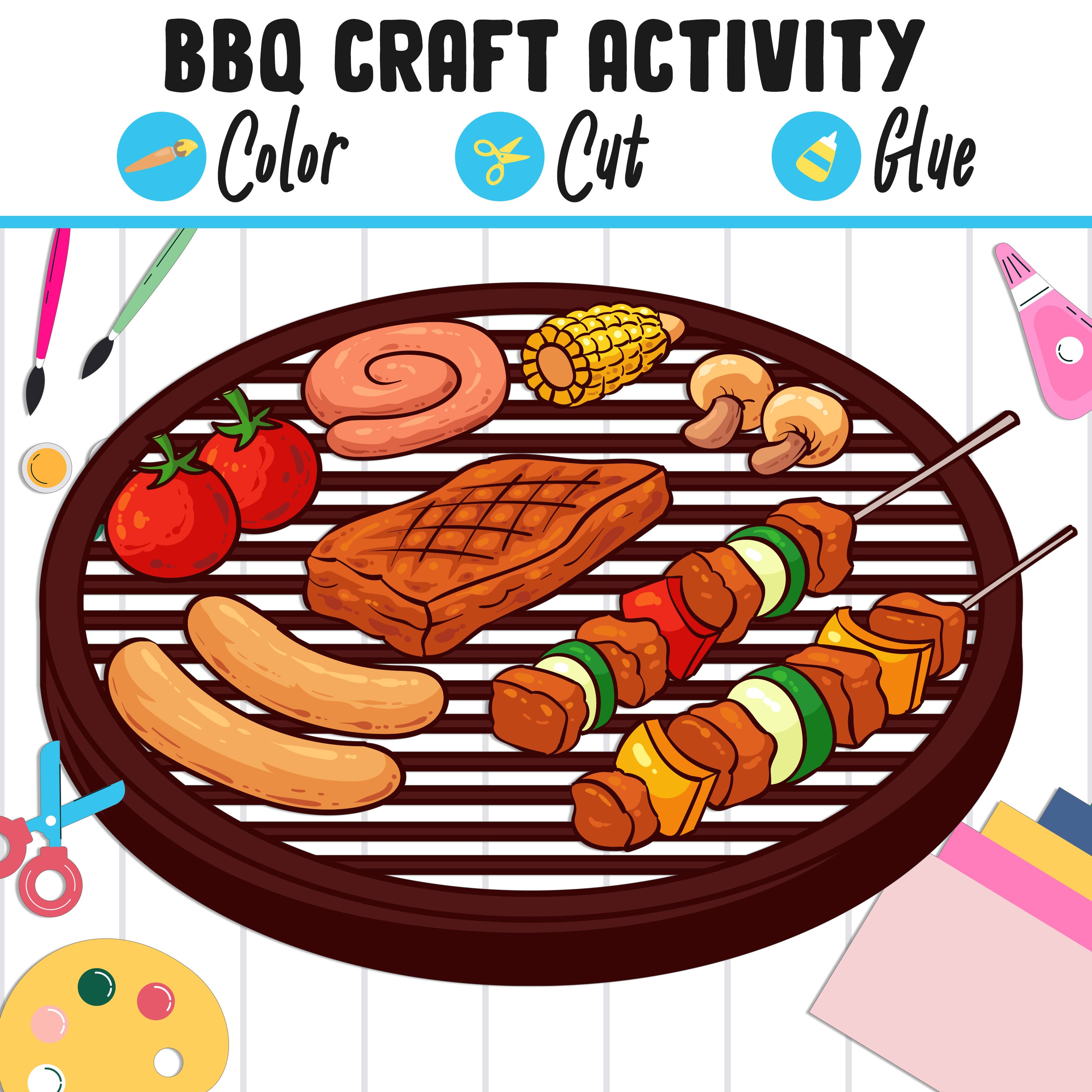 Barbeque Craft Ideas, BBQ Craft Activity - Color, Cut, and Glue for ...