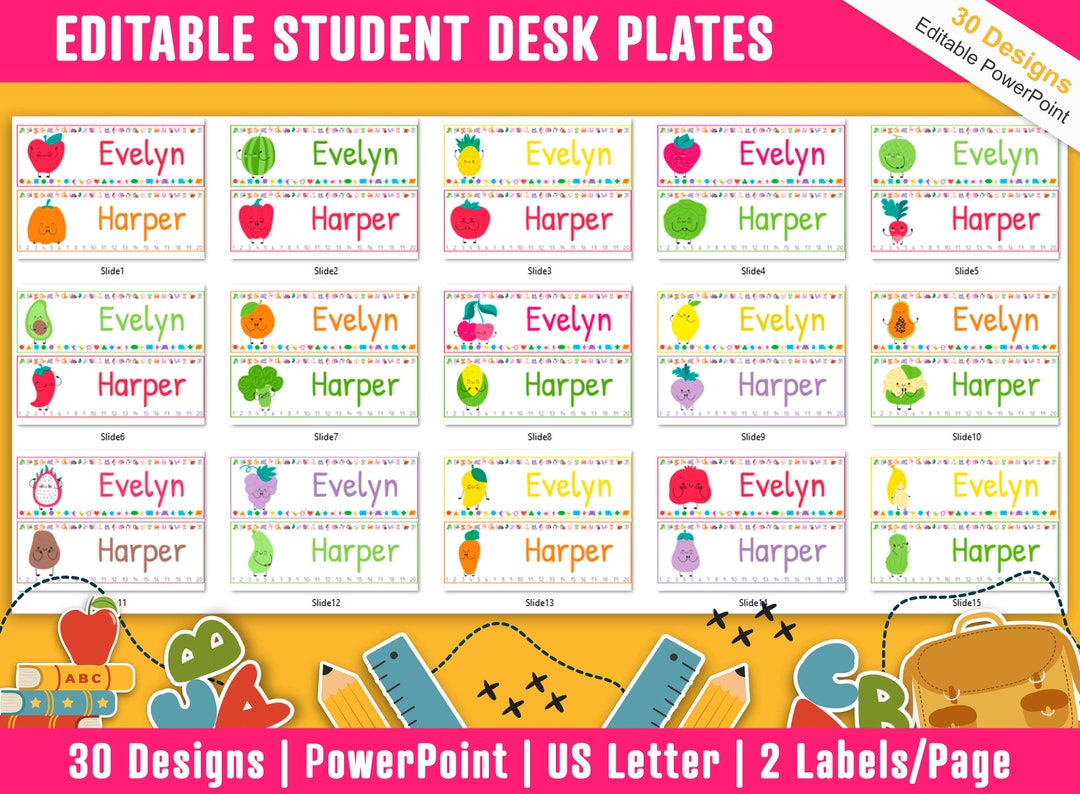 Student Desk Plates, 30 Printable/editable Fruits and Vegetables ...