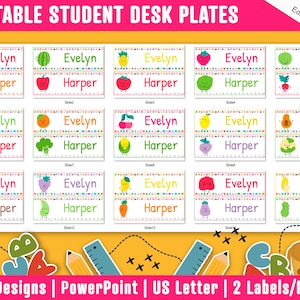 Student Desk Plates, 30 Printable/editable Fruits and Vegetables ...