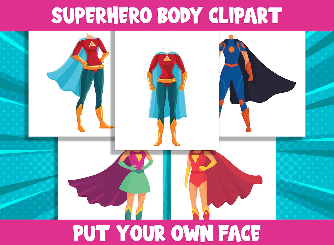 Superhero Women Body Clipart Templates – Add Your Own Face to 20 Fun ...