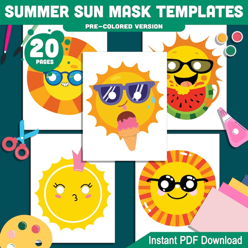 Printable Summer Sun Mask Templates: 20 Fun DIY Craft Pages for Kids ...