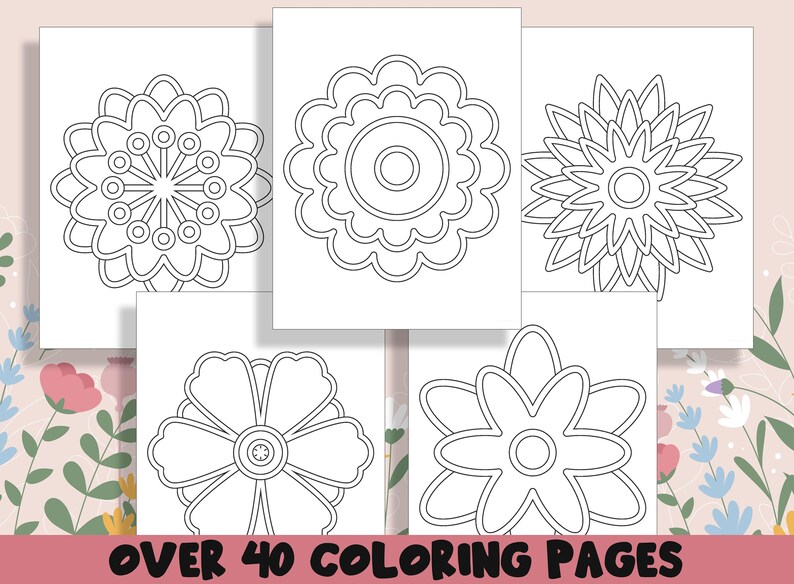 Flower Mandalas Coloring Book, 40 Printable Simple Spring Flower ...