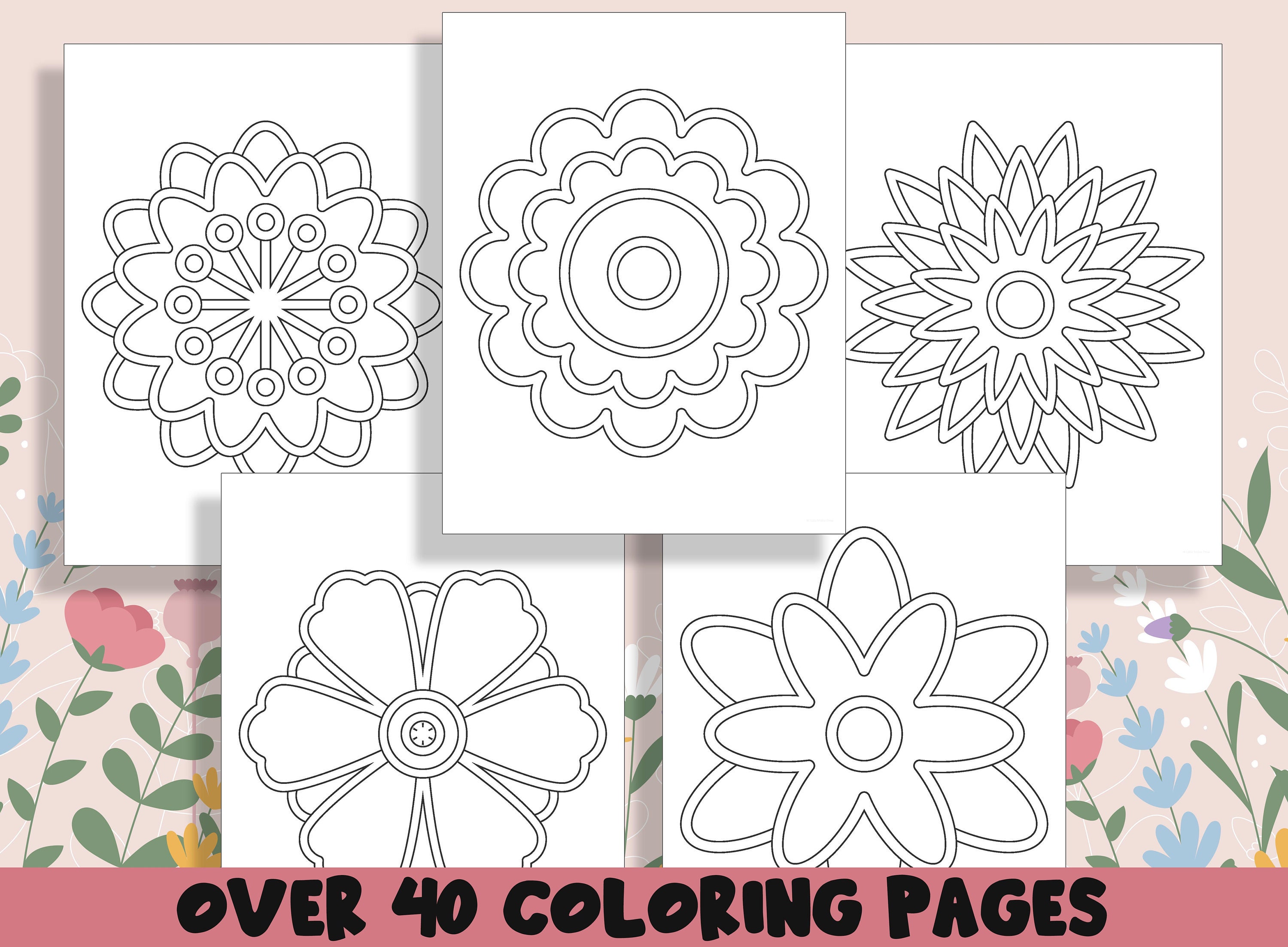 Flower Mandalas Coloring Book, 40 Printable Simple Spring Flower ...