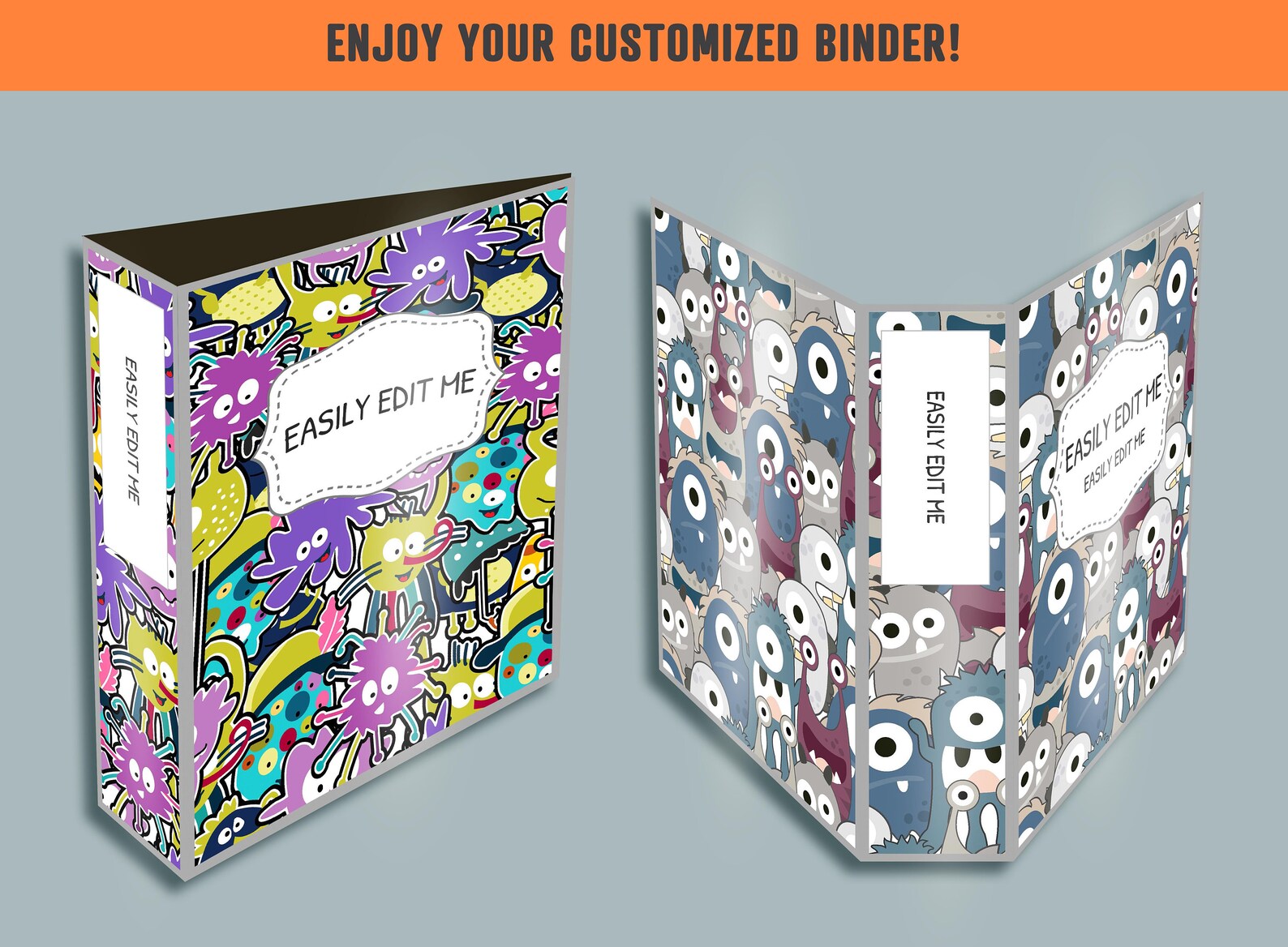 Monster Binder Cover, 10 Printable & Editable Binder Covers Spines ...