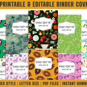 Sports Binder Cover, 10 Printable & Editable Covers+spines, Binder ...