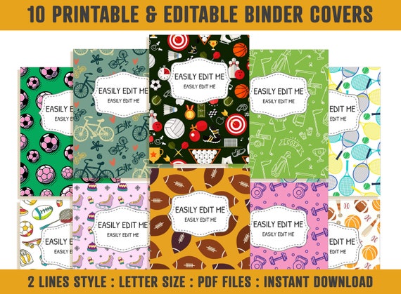 Sports Binder Cover 10 Printable & Editable Coversspines | Etsy