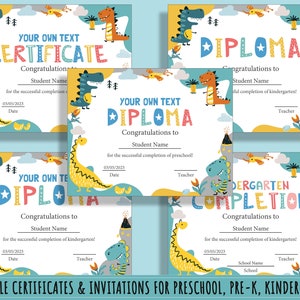 Editable Preschool Diplomas, Certificates, and Graduation Invitations ...