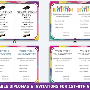 Editable 4th Grade Graduation, 1st to 8th Grade Diploma, Certificate of ...