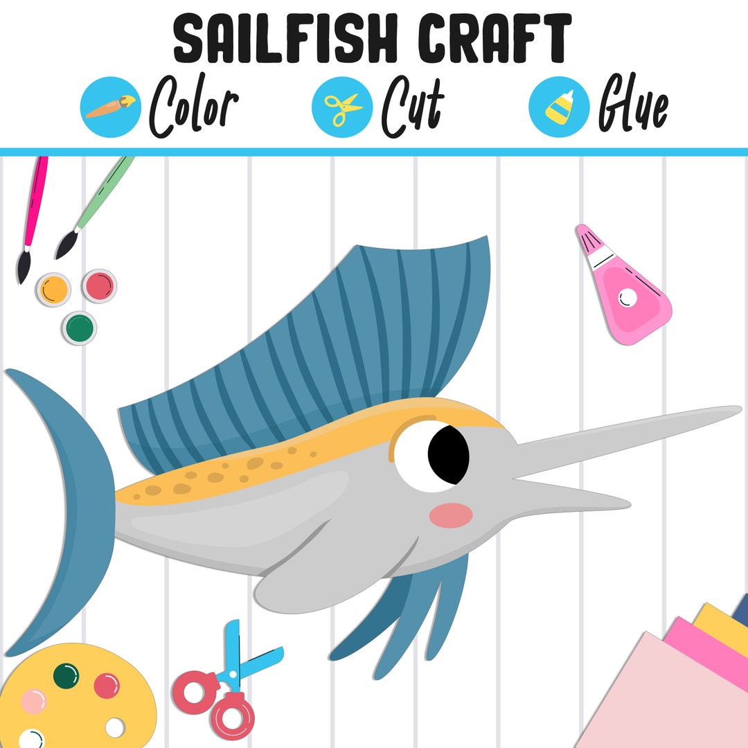 Cute Sailfish Craft Activity: Color, Cut, and Glue, Fun for Prek to 2nd ...