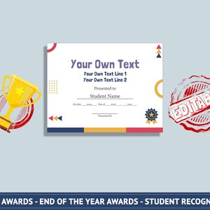 Editable Classroom Awards for Middle and High School Students, End of ...