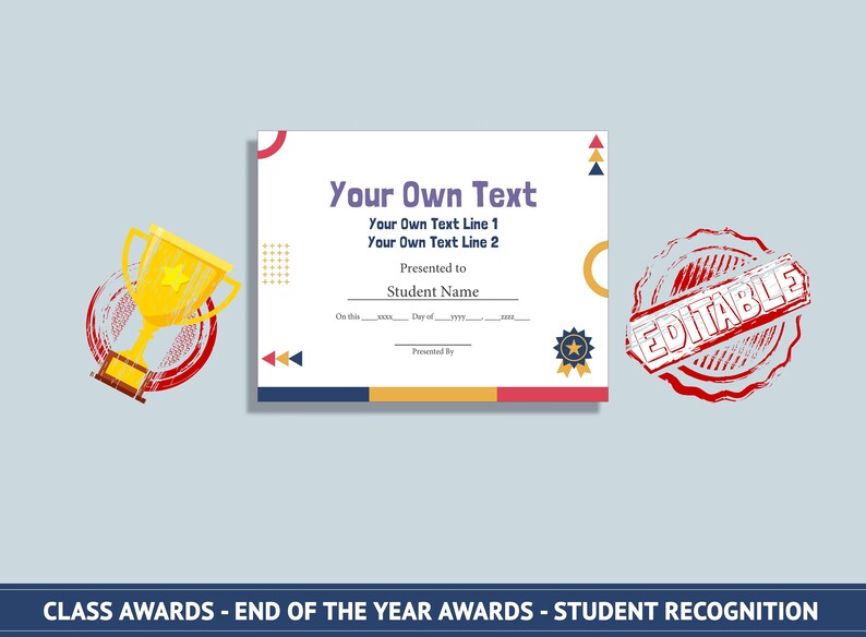 Editable Classroom Awards for Middle and High School Students, End of ...