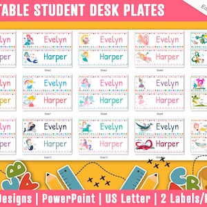 Student Desk Plates, 30 Printable/editable Unicorn, Princess, Fairy ...