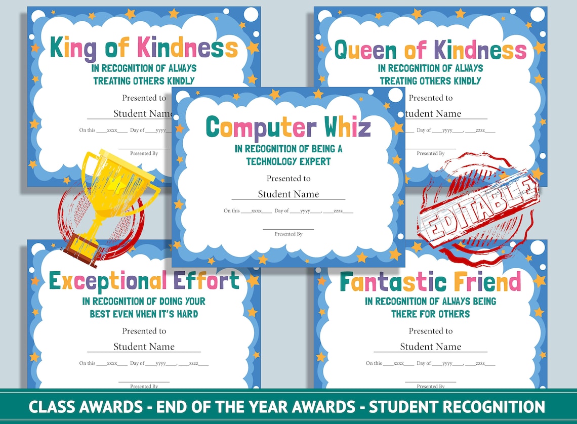 26 Editable Class Awards End of the Year Awards Student Recognition ...