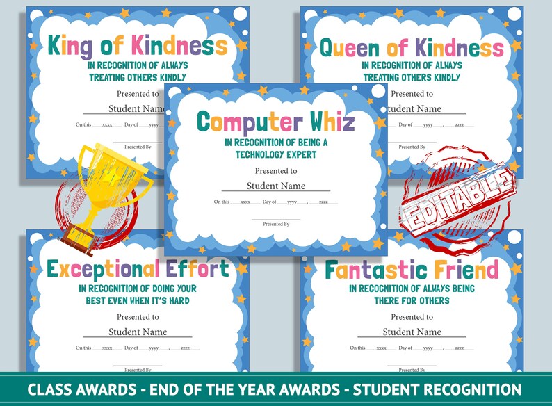 26 Editable Class Awards End of the Year Awards Student Recognition ...