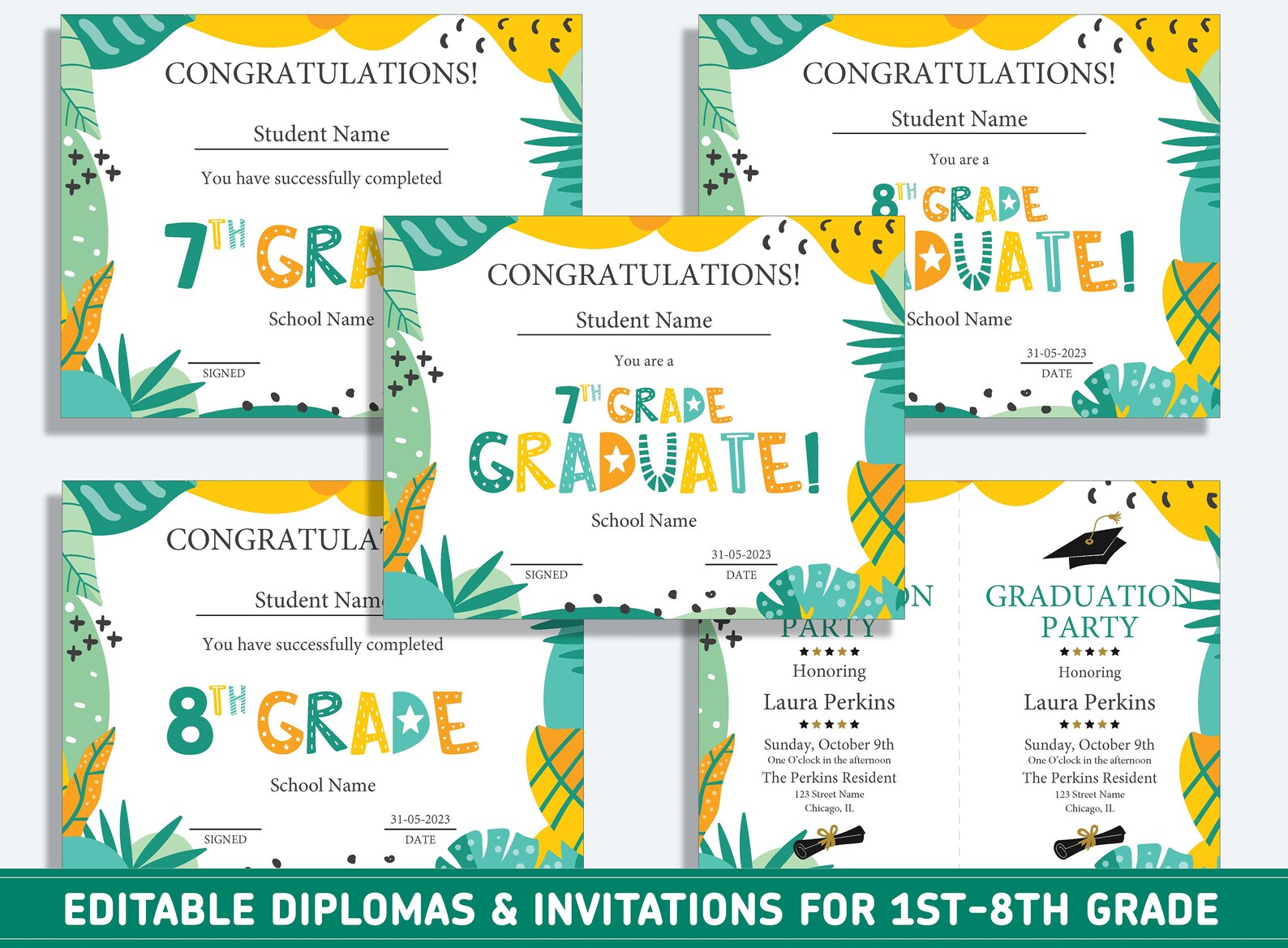 Editable 8th Grade Awards, 1st to 8th Grade Diploma, Certificate of ...