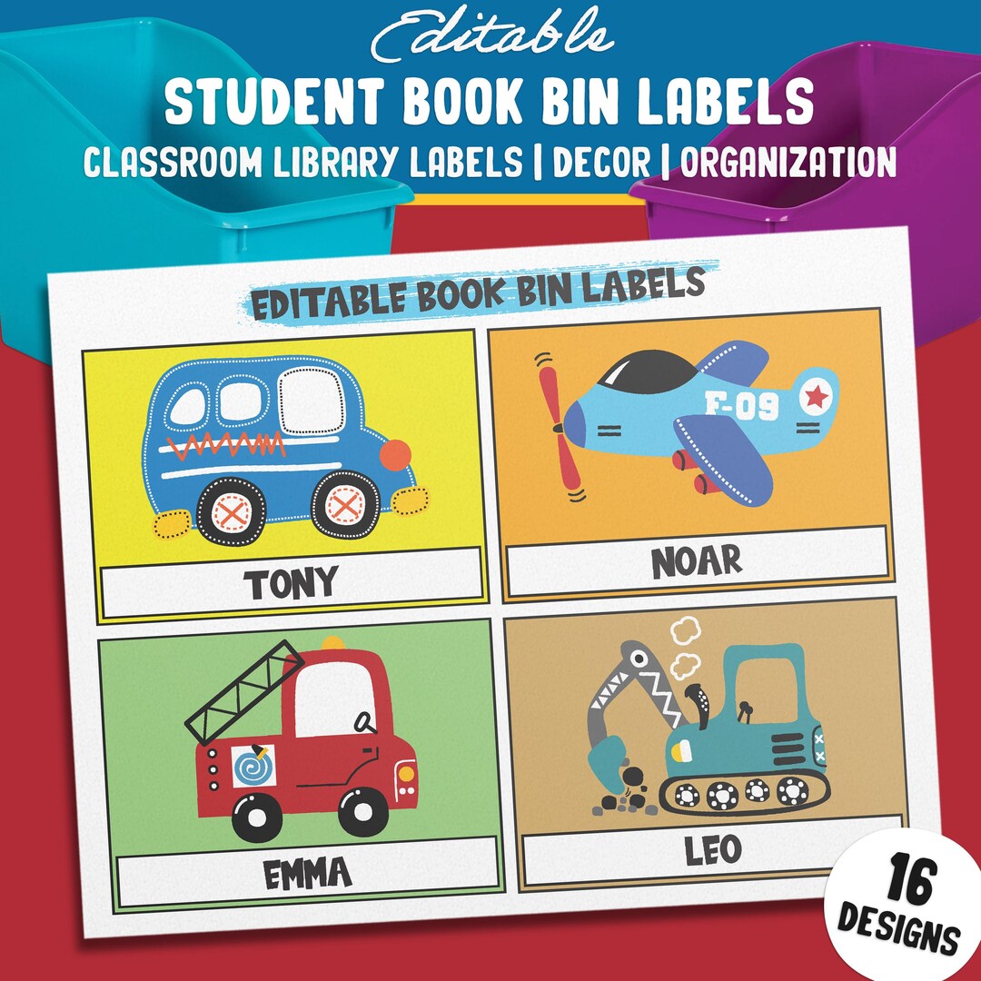 Editable Vehicle Book Bin Labels: 16 Customizable Designs for Perfect ...