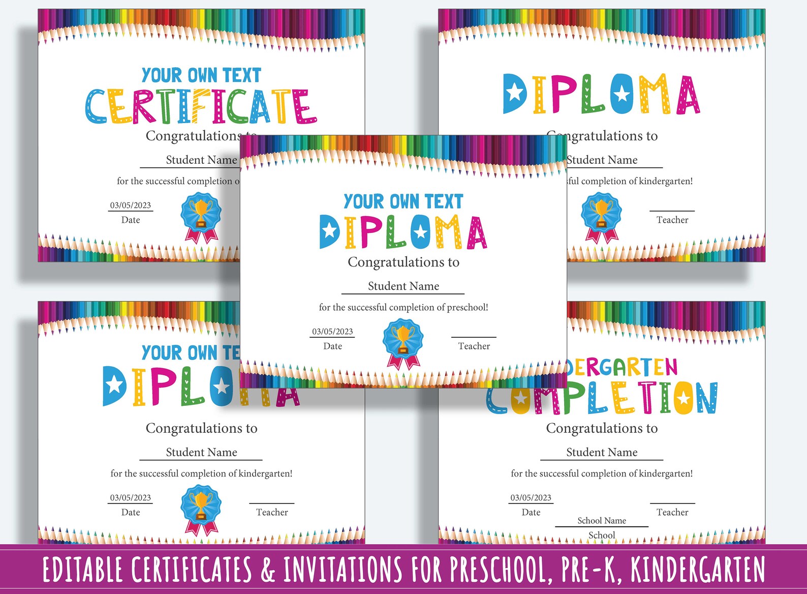 Editable Preschool Awards, Completion Certificates, Diplomas, and ...