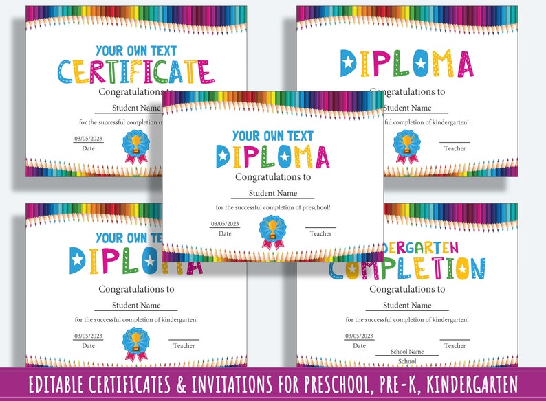 Editable Preschool Awards, Completion Certificates, Diplomas, and ...