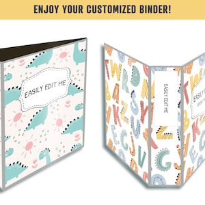 Dinosaur Binder Cover for Boys/girls, 10 Printable & Editable Binder ...