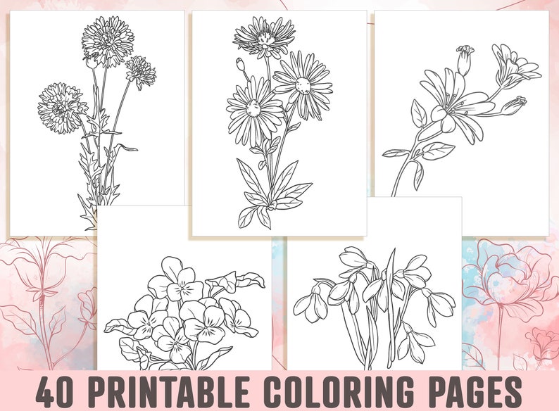 Floral Coloring Pages 40 Beautiful Floral and Flower | Etsy