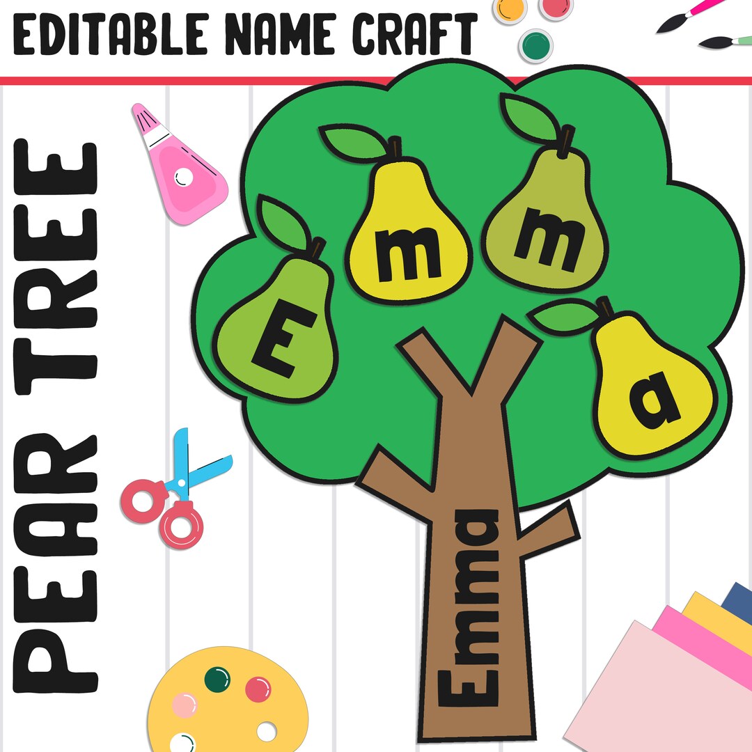 Pear Tree Name Craft: Fall Activity, Back to School Bulletin Board, 32 ...