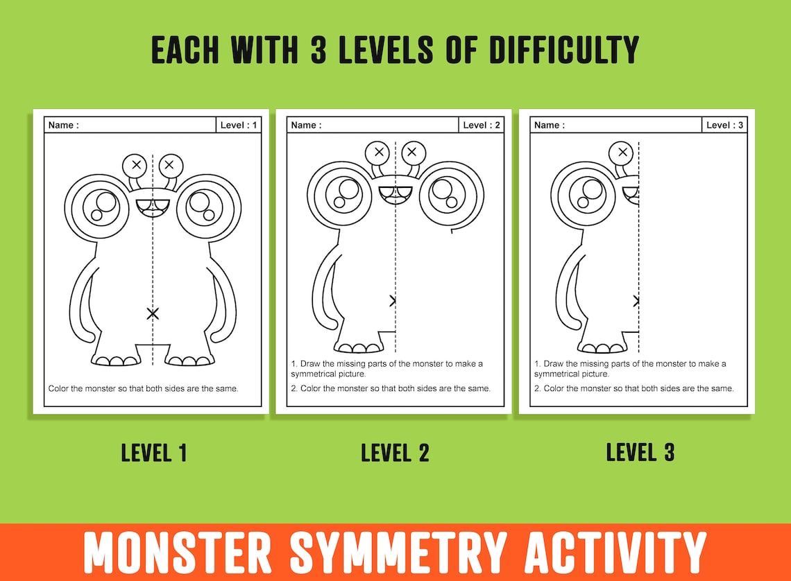 Monster Symmetry Worksheet Monsters Lines of Symmetry - Etsy