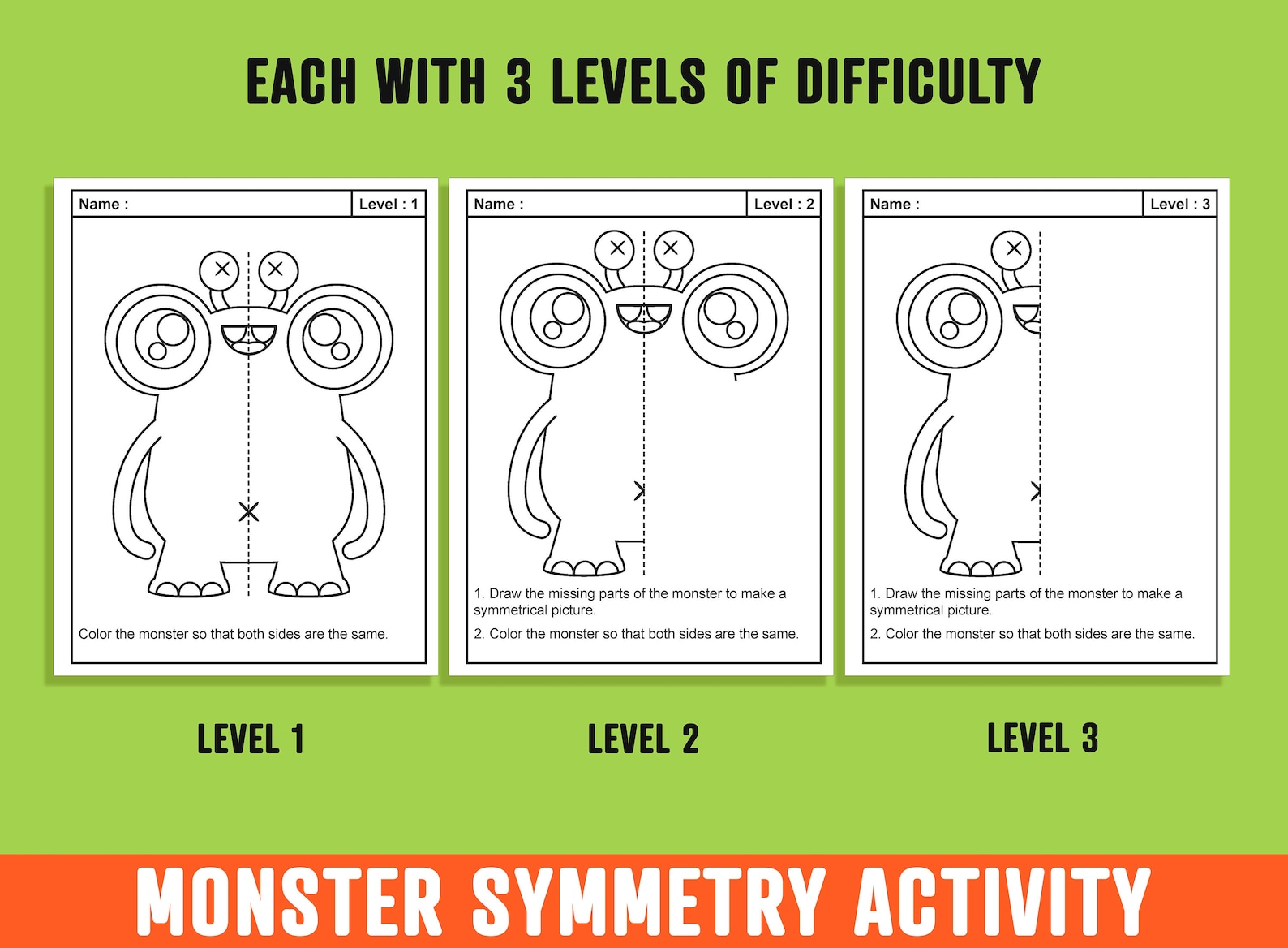 Monster Symmetry Worksheet Monsters Lines of Symmetry - Etsy