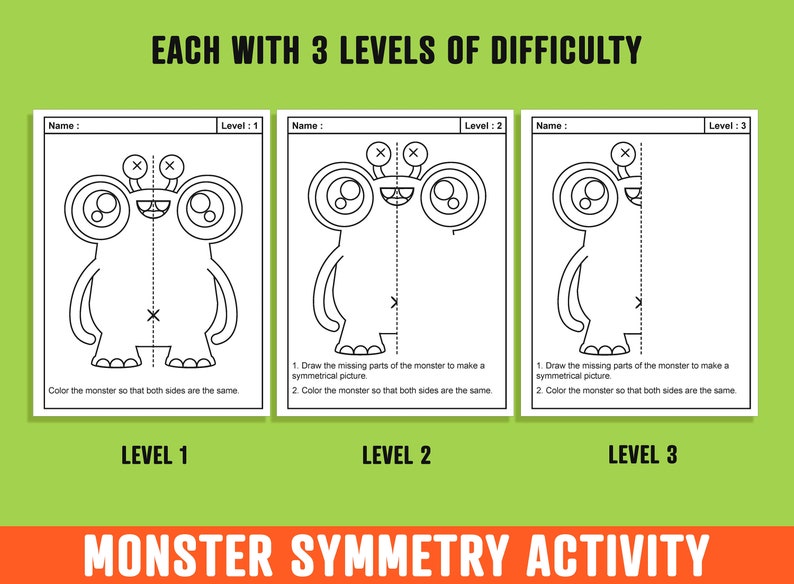 Monster Symmetry Worksheet Monsters Lines of Symmetry - Etsy