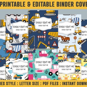 Construction Truck Binder Cover, 10 Printable & Editable Binder Covers ...