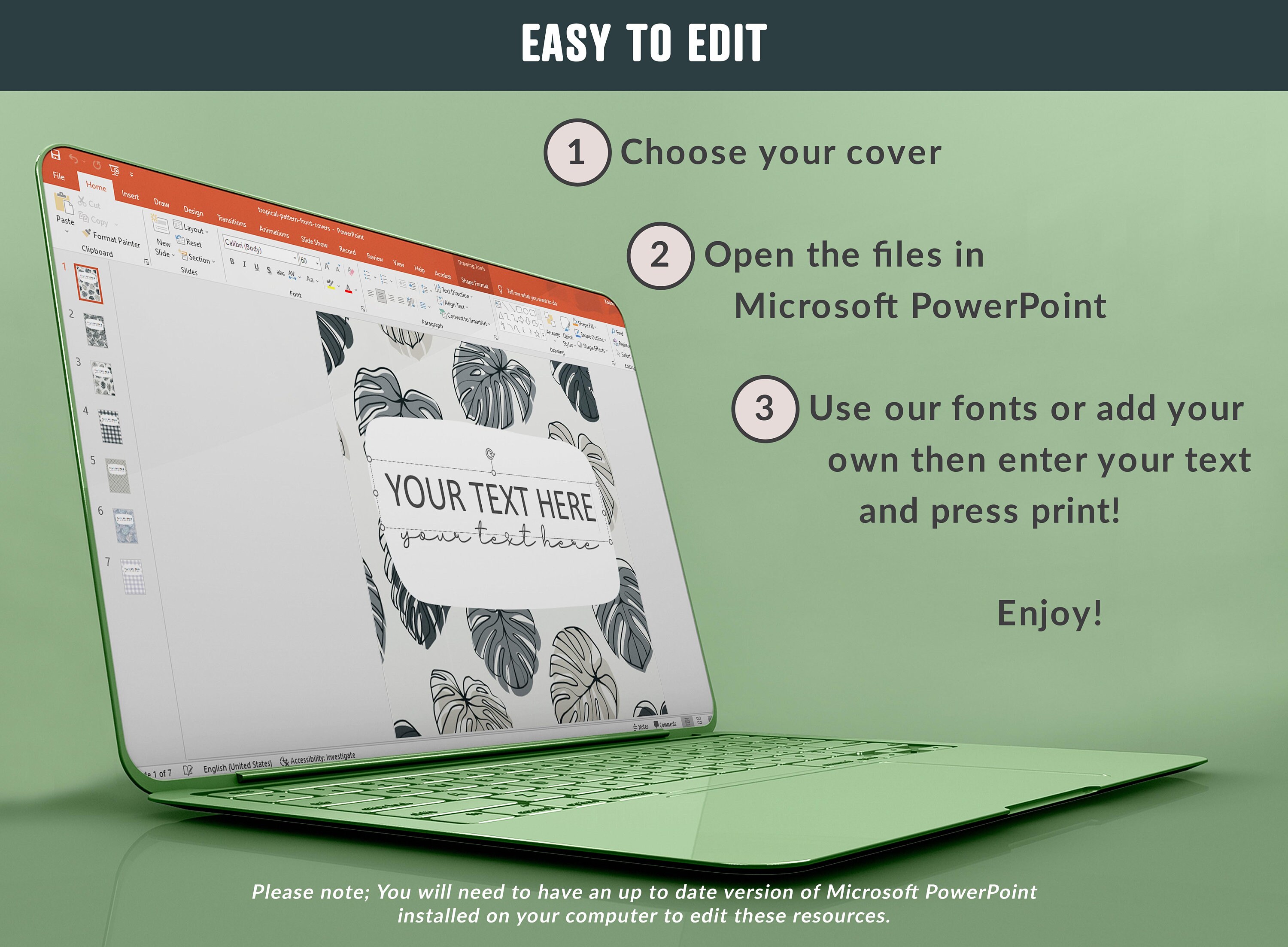 Powerpoint Binder Covers, 10 Printable/editable Tropical Pattern ...