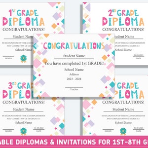 Editable 4th Grade Diploma, 1st to 8th Grade Diploma, Certificate of ...