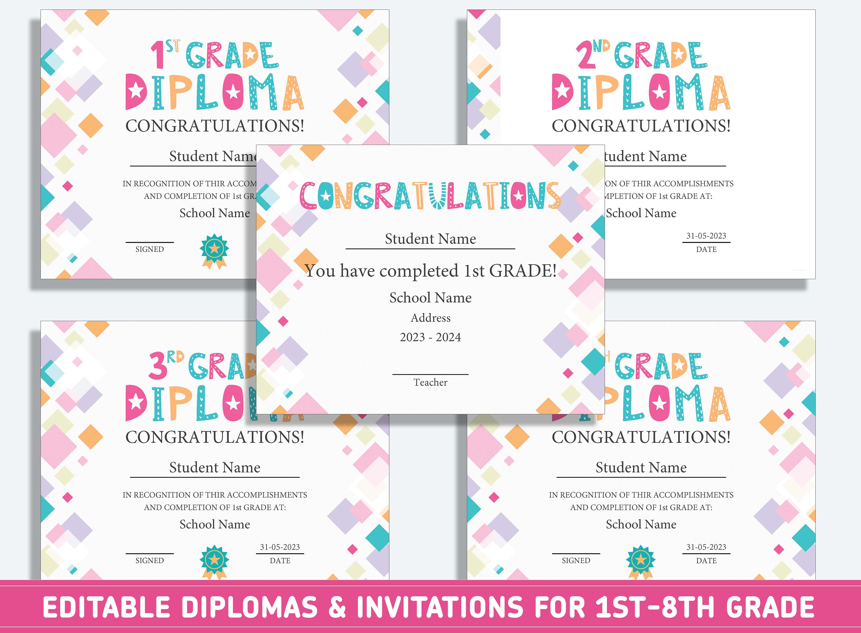 Editable 4th Grade Diploma, 1st to 8th Grade Diploma, Certificate of ...