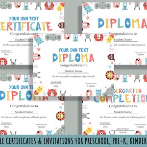 Kindergarten and Preschool Diploma, Certificate, and Invitation ...