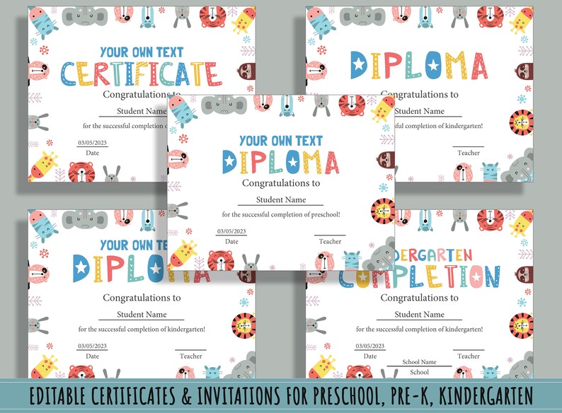 Kindergarten and Preschool Diploma, Certificate, and Invitation ...