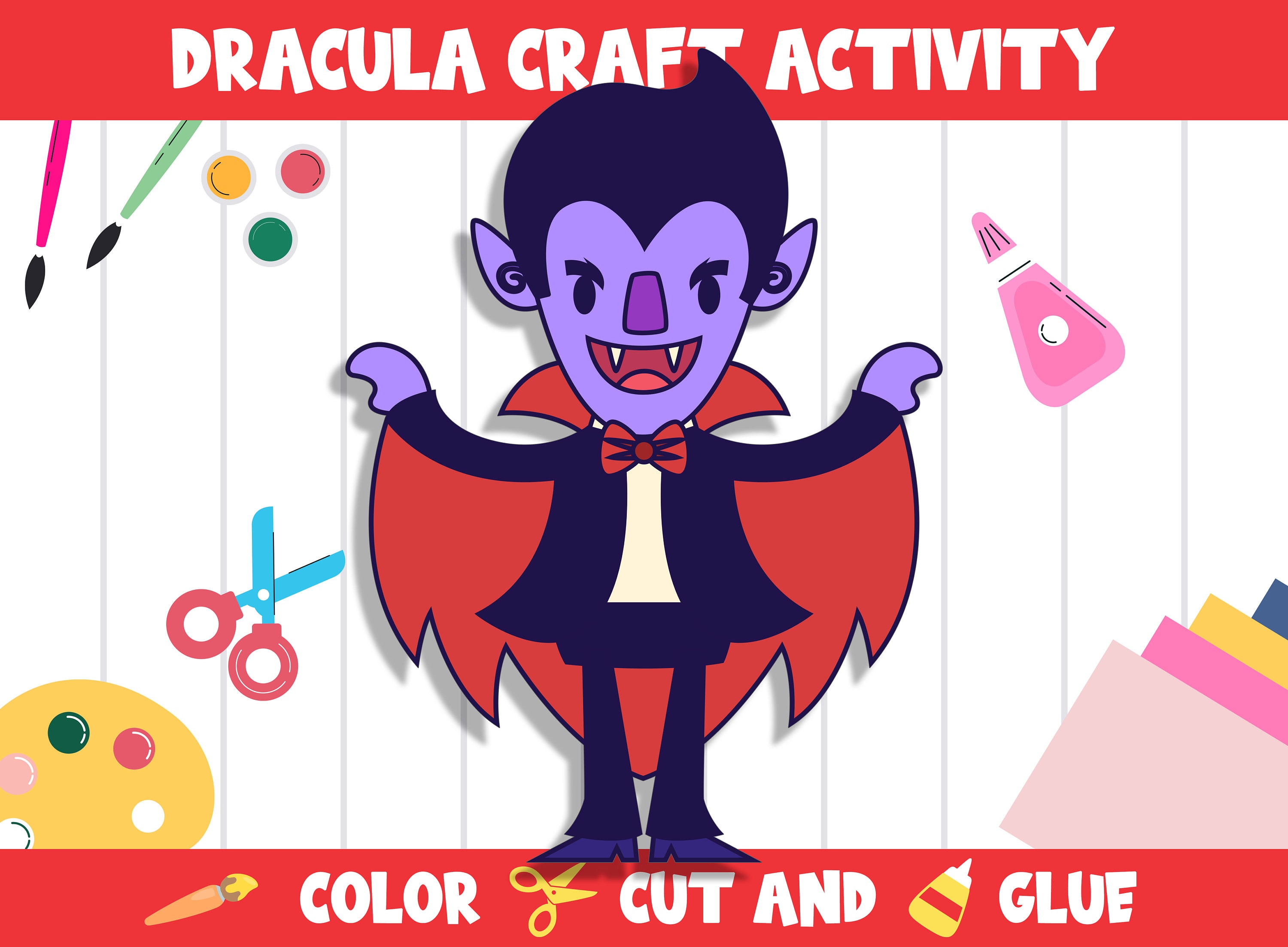 Cute Dracula Craft Activity Color, Cut, and Glue for Prek to 2nd Grade ...