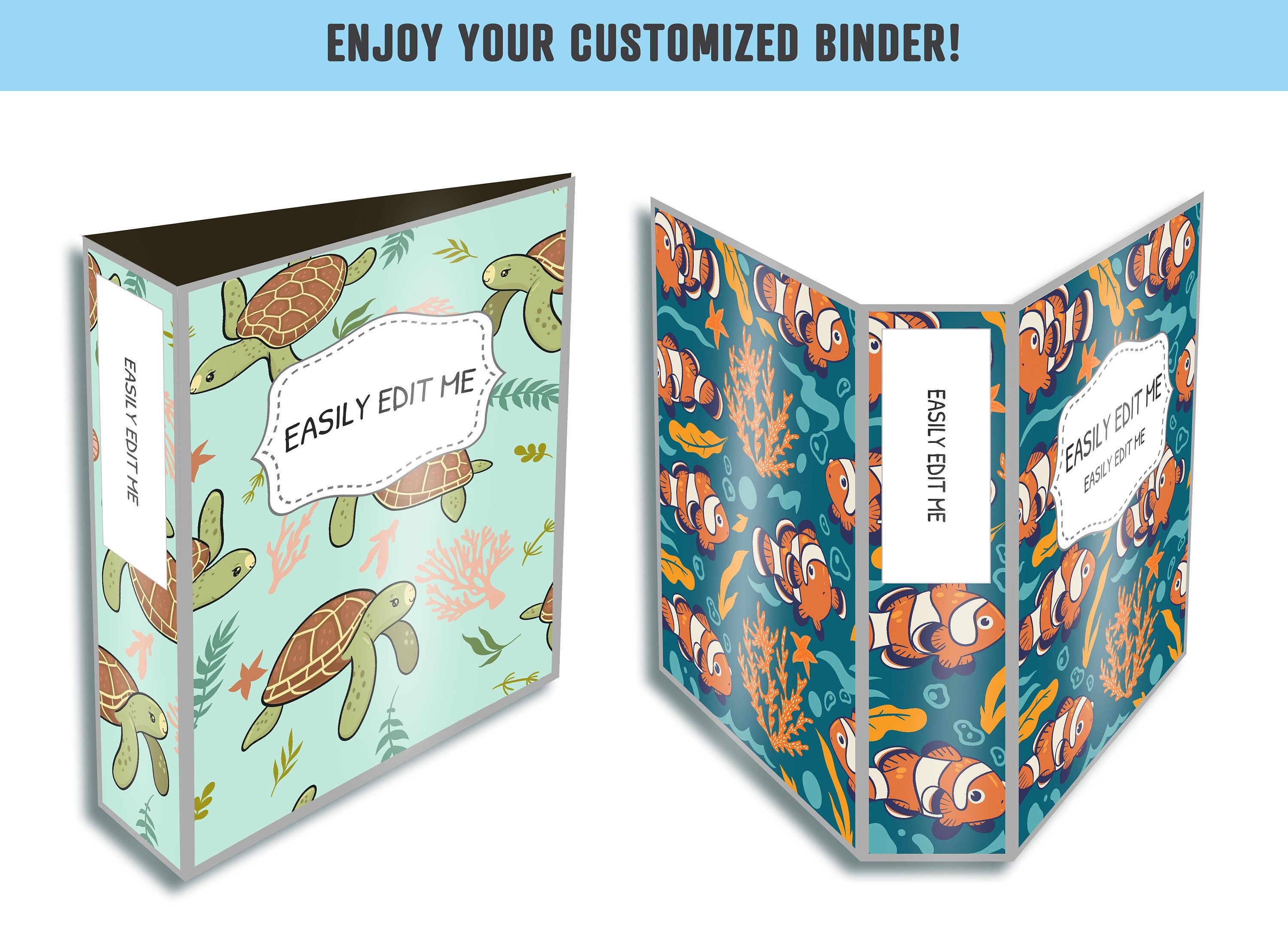 Sea Life Pattern Binder Cover 10 Printable/editable Binder - Etsy