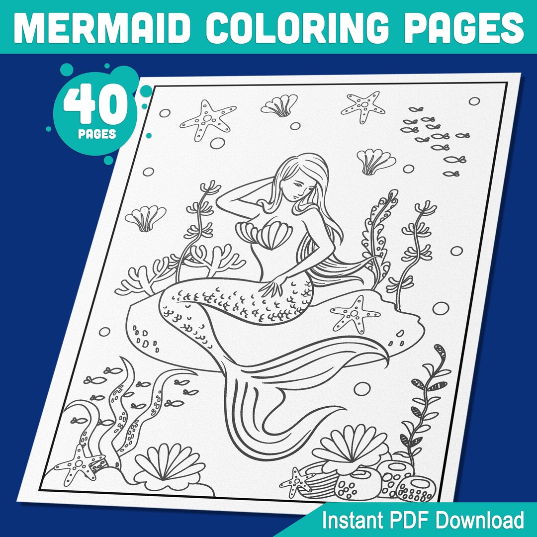 Mermaid Coloring Book: 40 Printable Pages for Girls, Teens & Kids ...