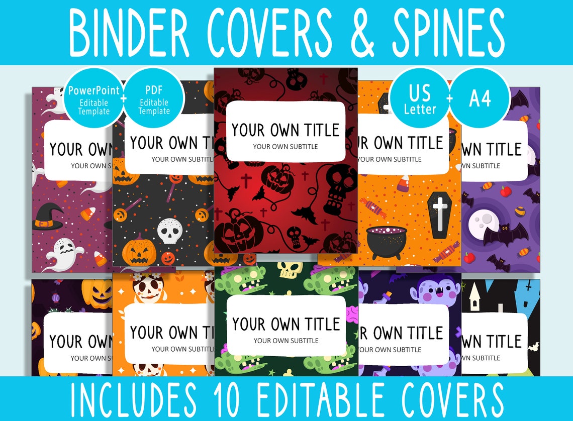 10 Editable Halloween Pattern Binder Covers, Includes 1, 1.5, 2" Spines ...