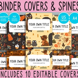 10 Editable Autumn Binder Covers, Includes 1, 1.5, 2" Spines, Available ...