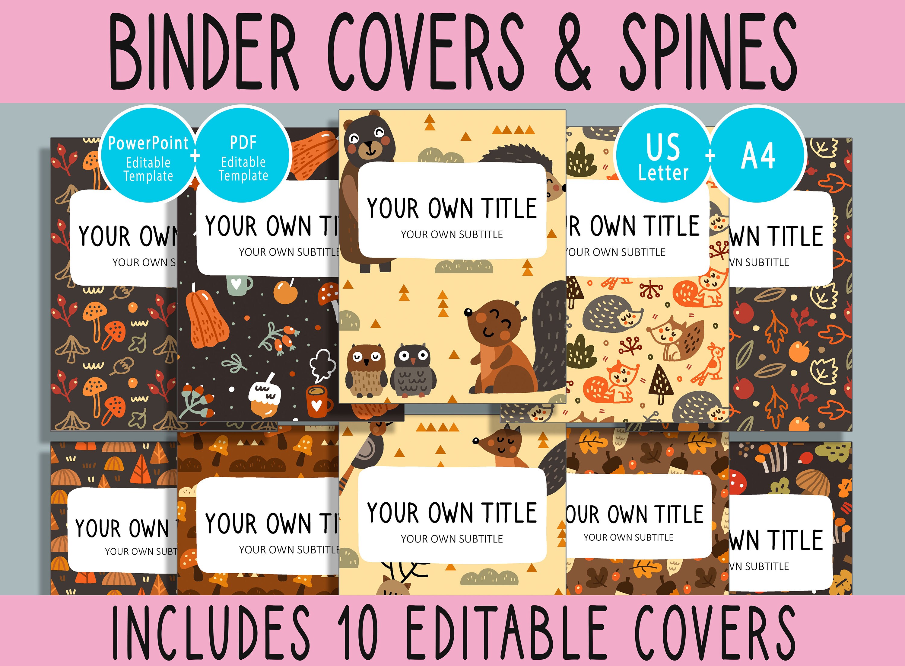 10 Editable Autumn Binder Covers, Includes 1, 1.5, 2 Spines, Available ...