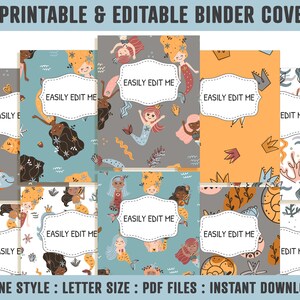 Mermaids & Sea Animals Binder Covers, 10 Printable/editable Binder ...
