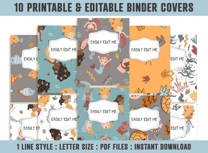 Mermaids & Sea Animals Binder Covers 10 Printable/editable - Etsy