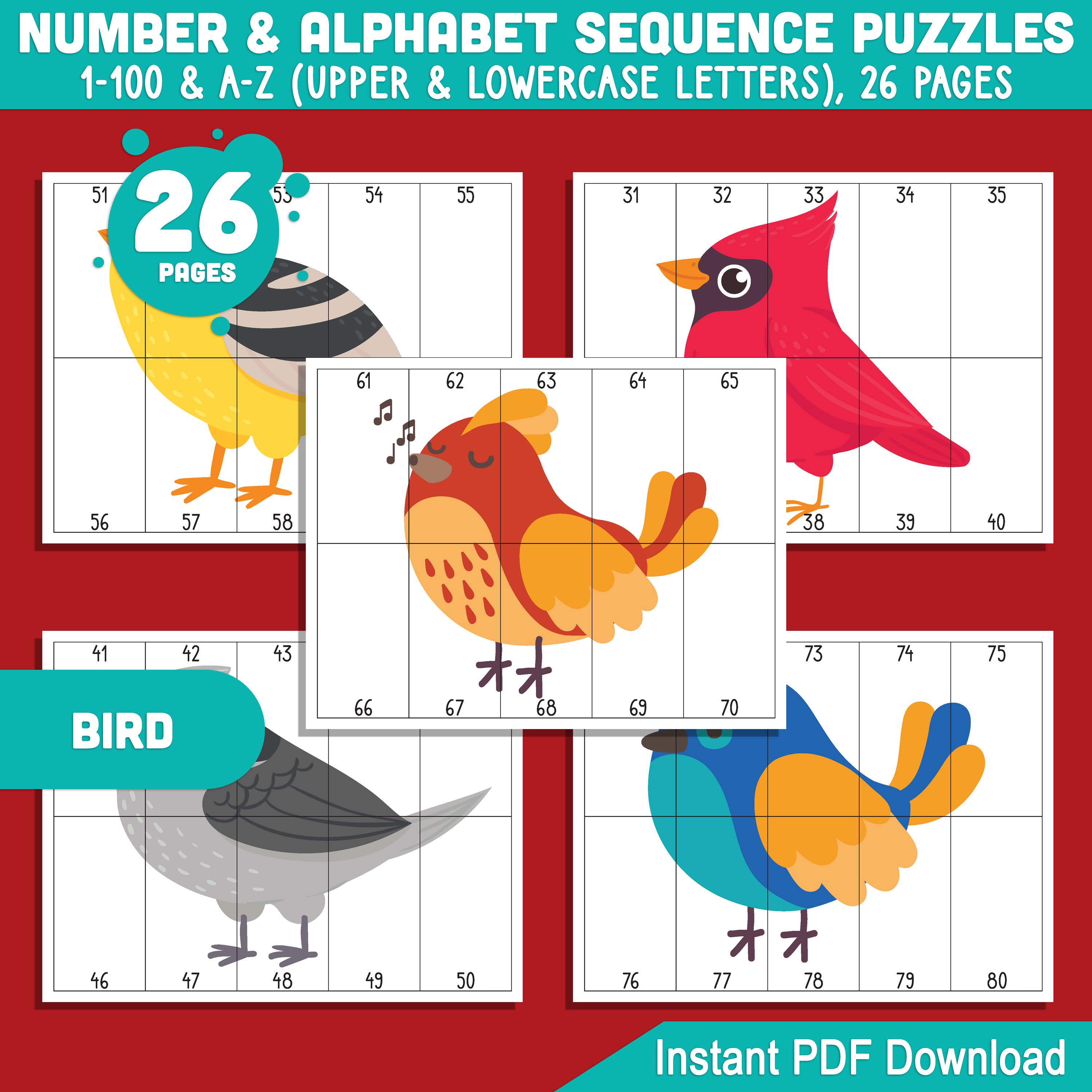 Bird Number and Alphabet Stripe Puzzles: 1-100 Counting and A-Z ...
